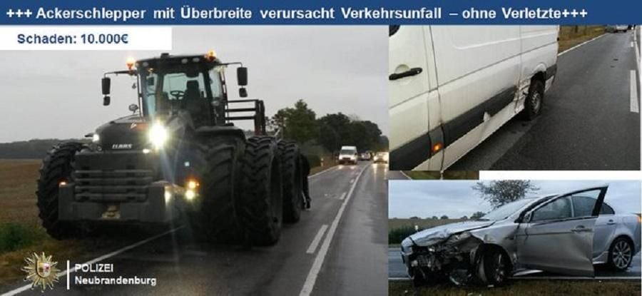 Auto kracht gegen Traktor mit Überbreite – Unfall mit drei Autos