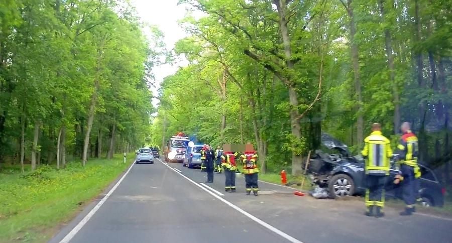 Auto mit drei Generationen einer Familie kracht gegen Straßenbaum