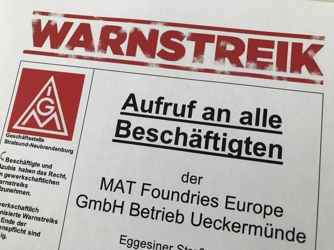Warnstreik – Gießerei-Mitarbeiter am Haff fordern acht Prozent mehr Lohn Warnstreik – Gießerei-Mitarbeiter am Haff fordern acht Prozent mehr Lohn